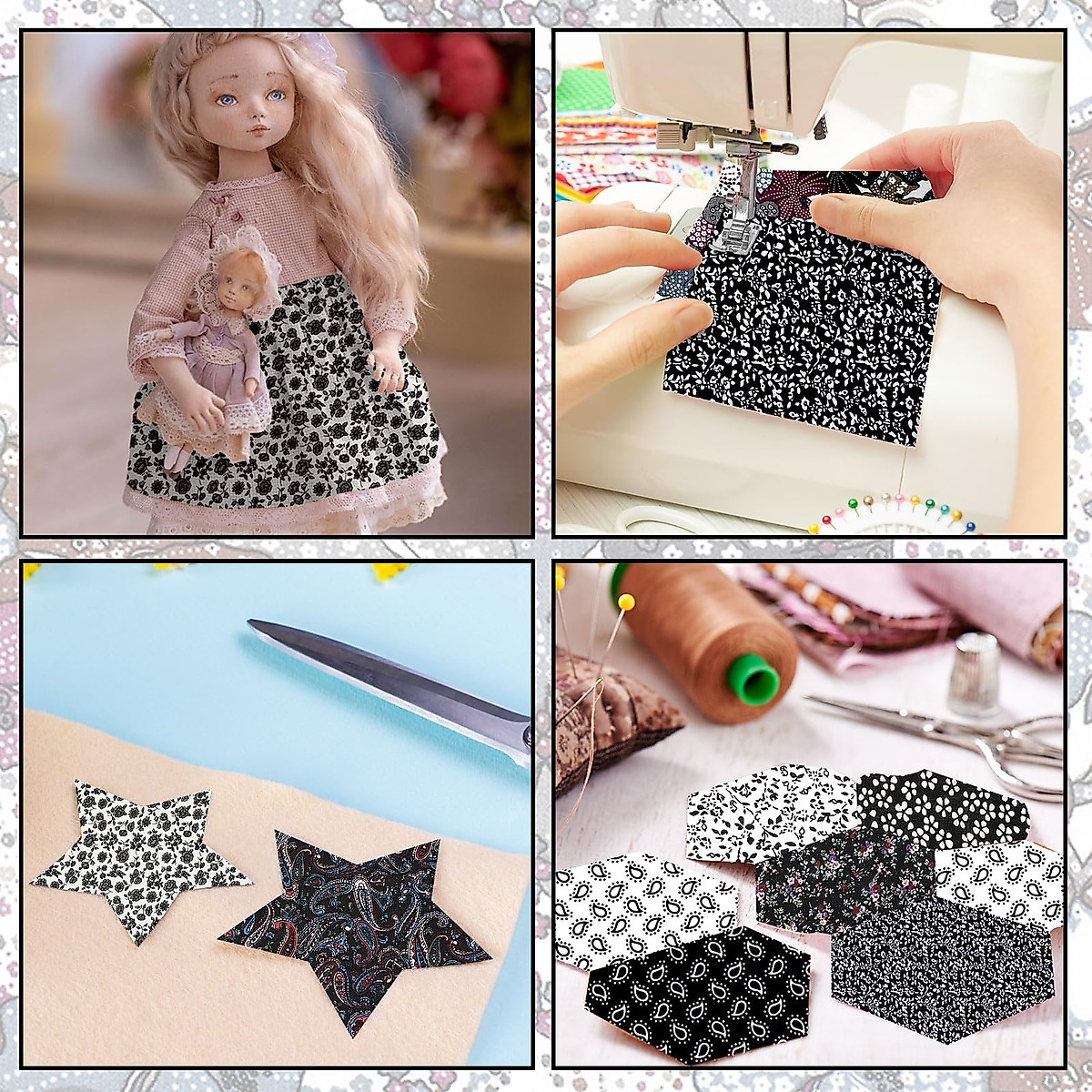 Ganeen 40 Pcs 20" x 20" Quilting Cotton Fabric Squares Patchwork Fabrics Cotton Printed Craft Fabric Patchwork Bundles Quilting Fabric Craft Fat Quarters for DIY Sewing Cloths Craft Patchwork(Black)