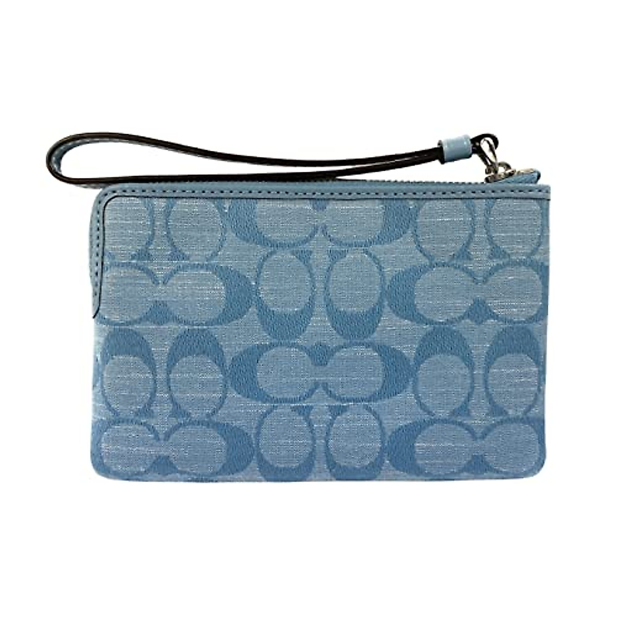 COACH Dempsey Corner Zip Wrtistlet in Signature Chambray (Silver/Cornflower Multi)