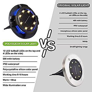 Solar Ground Lights Outdoor 8Pack 8 LED Solar Disk Lights,Solar Disc Lights Outdoor Waterproof,In ground Solar Garden Lights for Pathway Lawn Yard Deck Walkway Driveway(Warm White+Blue light)