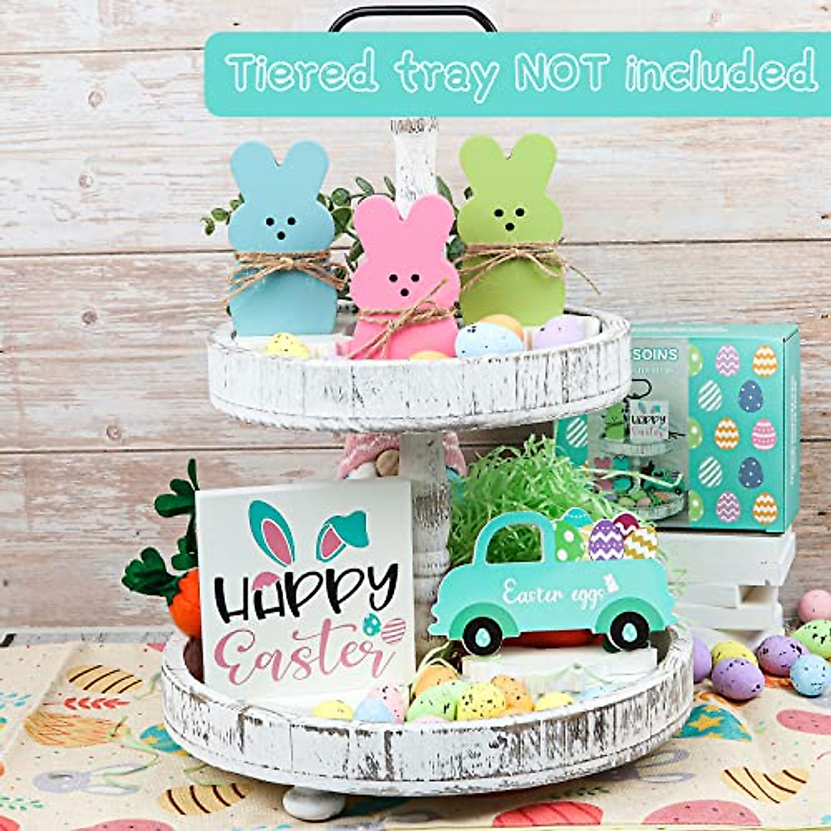 Easter Decorations-5PCS Wood Block Bunny Peeps Easter Decorations for The Home-Farmhouse Easter Decor for Table and Easter Tray Decor