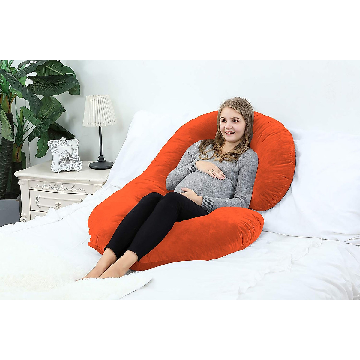 63 Inch Pregnancy Pillows, C-Shape Full Body Pillow – Egyptian Cotton Cover Orange – Pregnancy Pillows for Sleeping – Body Pillows for Adults, Maternity Pillow and Pregnancy Must Haves