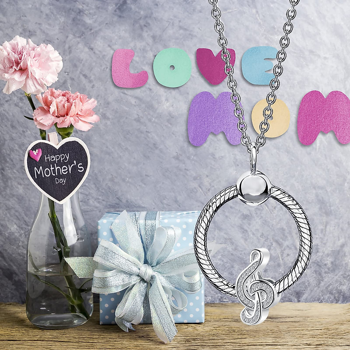 QeenseKc Treble Clef Music Cubic Zirconia Charm Bead for Pandora Charm Bracelet