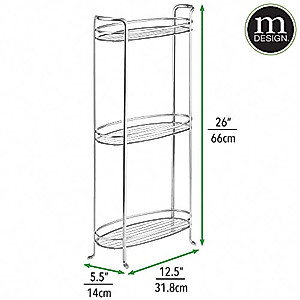 mDesign 3 Tier Vertical Standing Bathroom Shelving Unit, Decorative Metal Storage Organizer Tower Rack with 3 Basket Bins to Hold and Organize Bath Towels, Hand Soap, Toiletries - Chrome