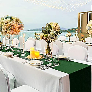 Aneco 12 Pack Satin Table Runner 12 x 108 Inch Forest Green Long Wedding Satin Silk Table Runner for Wedding Banquet Graduations Birthday Party Decoration