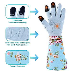 WANCHI Cowhide Leather Thorn Proof Gardening Gloves Medium + Long Sleeve Garden Gloves Small