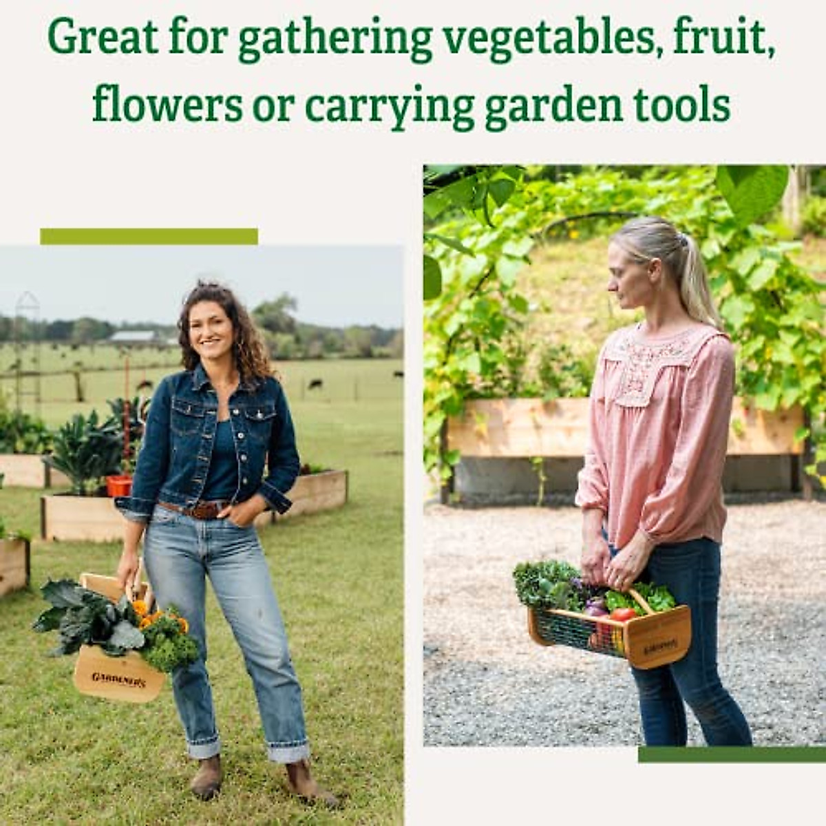 Gardeners Supply Company Large Garden Hod Harvest Basket | Versatile Gardening Fruits & Vegetables Gathering Basket | Natural Smooth Pine - Maple Frame & Coated Mesh | Easy to use - 9"L x 11"W x 11"H