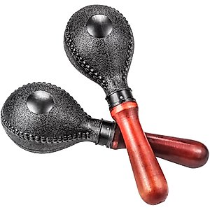 Heatoe 1 Pair Black Wood Handle Maracas, Sand Hammer Percussion Instrument Shakers Rattles for Beginners and Professionals