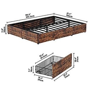 LIKIMIO Queen Bed Frame with Storage, 4 Drawers and Heavy Strong Metal Support Frames, Solid Stable, Noise-Free, No Box Spring Needed, Easy Assembly