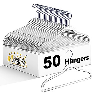 Quality Hangers Clear Plastic Hangers for Clothes | 50 Pack - Heavy Duty Hangers Space Saving Crystal Clear Acrylic Hangers | 360 Degree Swivel Hook and Notches | 17.5 Inch (Clear, 50)
