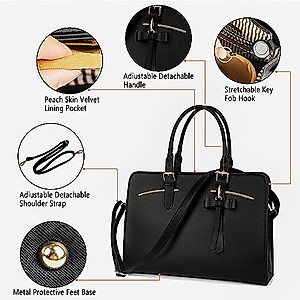 MATEIN 14 Inch Laptop Bag for Women, Lightweight PU Leather Computer Briefcase, Ladies Business Office Work Bag with USB Charging Port, Fashion Waterproof Shoulder Bag Handbags Purse 2pcs Set, Black