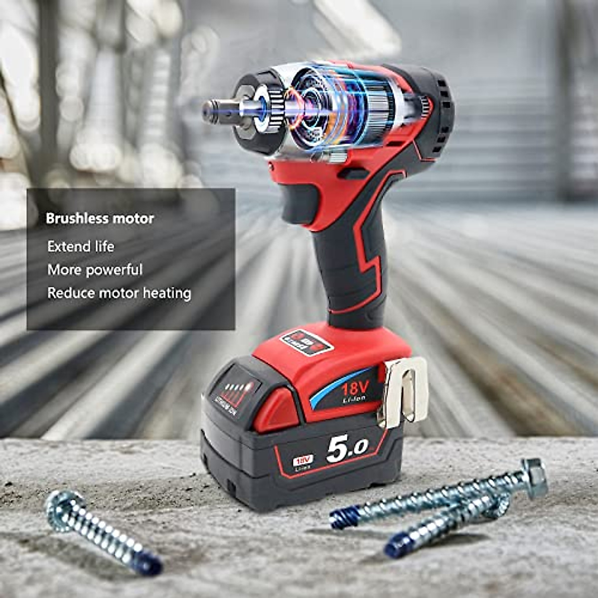 FSYAO 18V 1/2 inch cordless impact wrench-brushless, 350 ft-lbs maximum torque, 4-speed adjustment, automatic start and stop.(Main unit only, no battery).
