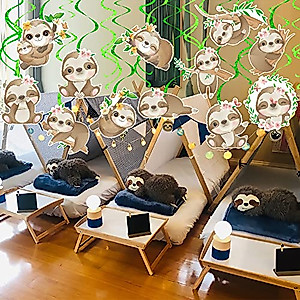 15Pcs Sloth Party Hanging Swirls Sloth Theme Foil Ceiling Streamers Sloth Party Decoration for Jungle Party Kids Birthday Party Baby Shower Supplies