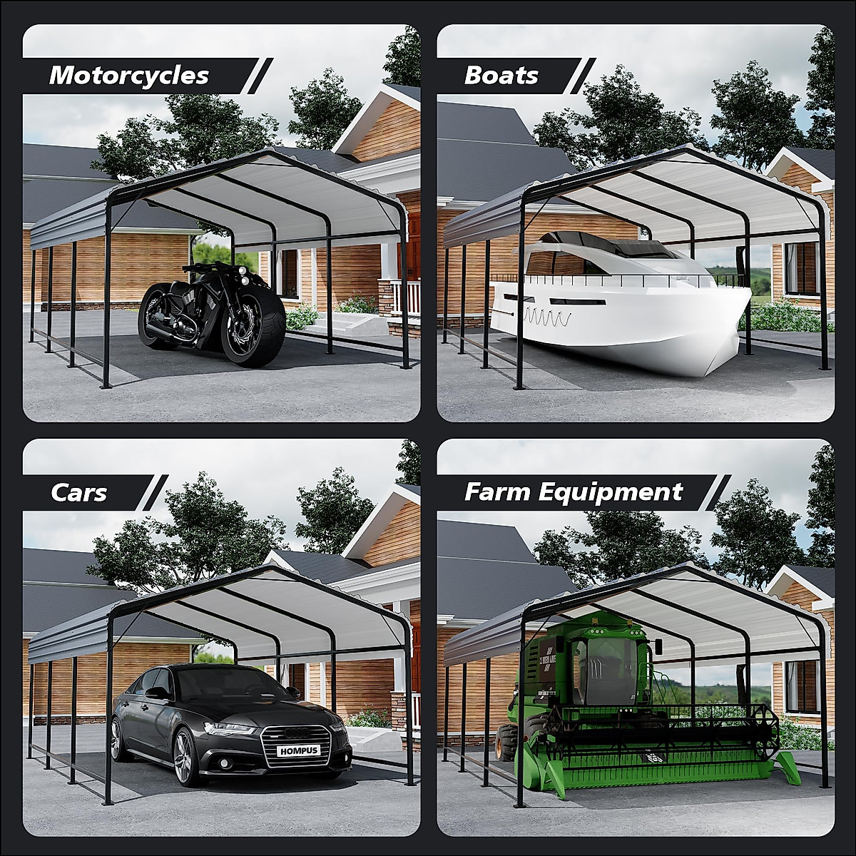 HOMPUS Outdoor Carport, 10'x20' Carport with Galvanized Steel Roof, Heavy Duty Canopy for Garage, Outdoor Garage Car Shelter Shade for Car, Grey