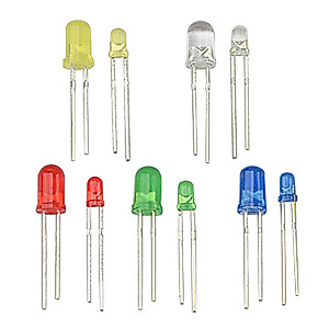 XINGYHENG 500Pcs 10 Values 5 Colors 3mm and 5mm Light Emitting Diodes Assorted Kit Electrical Components for Lighting Bulbs and Lamps(Red Yellow Blue Green White)