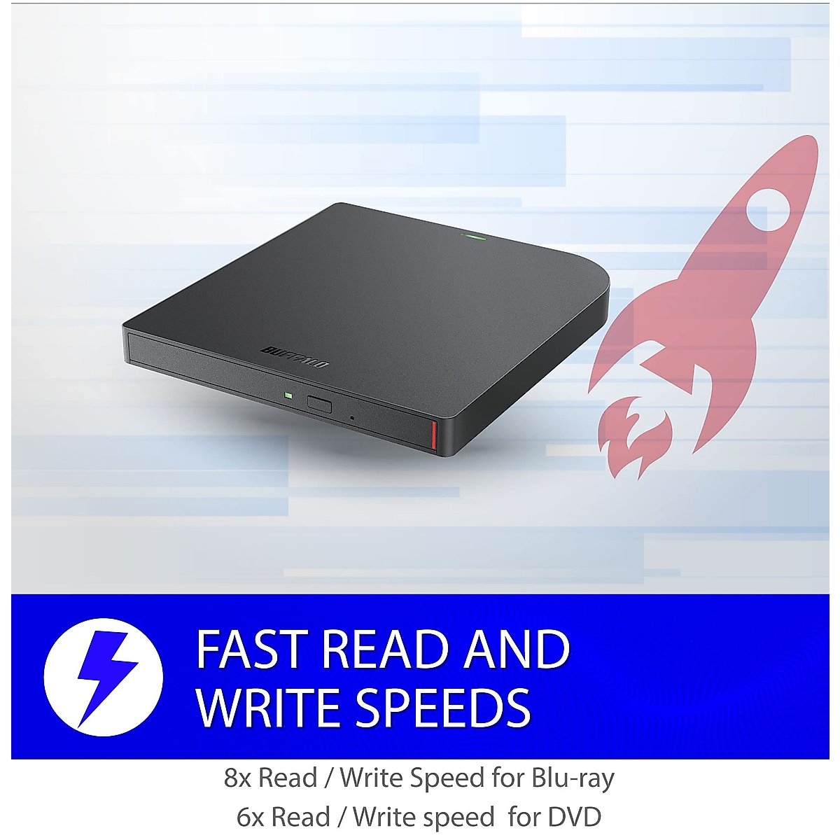 BUFFALO MediaStation 6X Portable Type-C USB 3.2 (Gen 1) Blu-ray Drive/External, Plays and Burns Blu-Rays, DVDs, and CDs. Compatible with PC/Mac Laptops and Desktops.