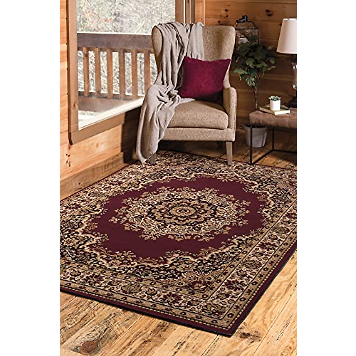 United Weavers of America, Dallas Collection, Area Rug, Indoor, Polypropylene, Jute Backing, Stain Resistant, Traditional, Burgundy, Floral Print, Rectangular, 5'3" x 7'2"