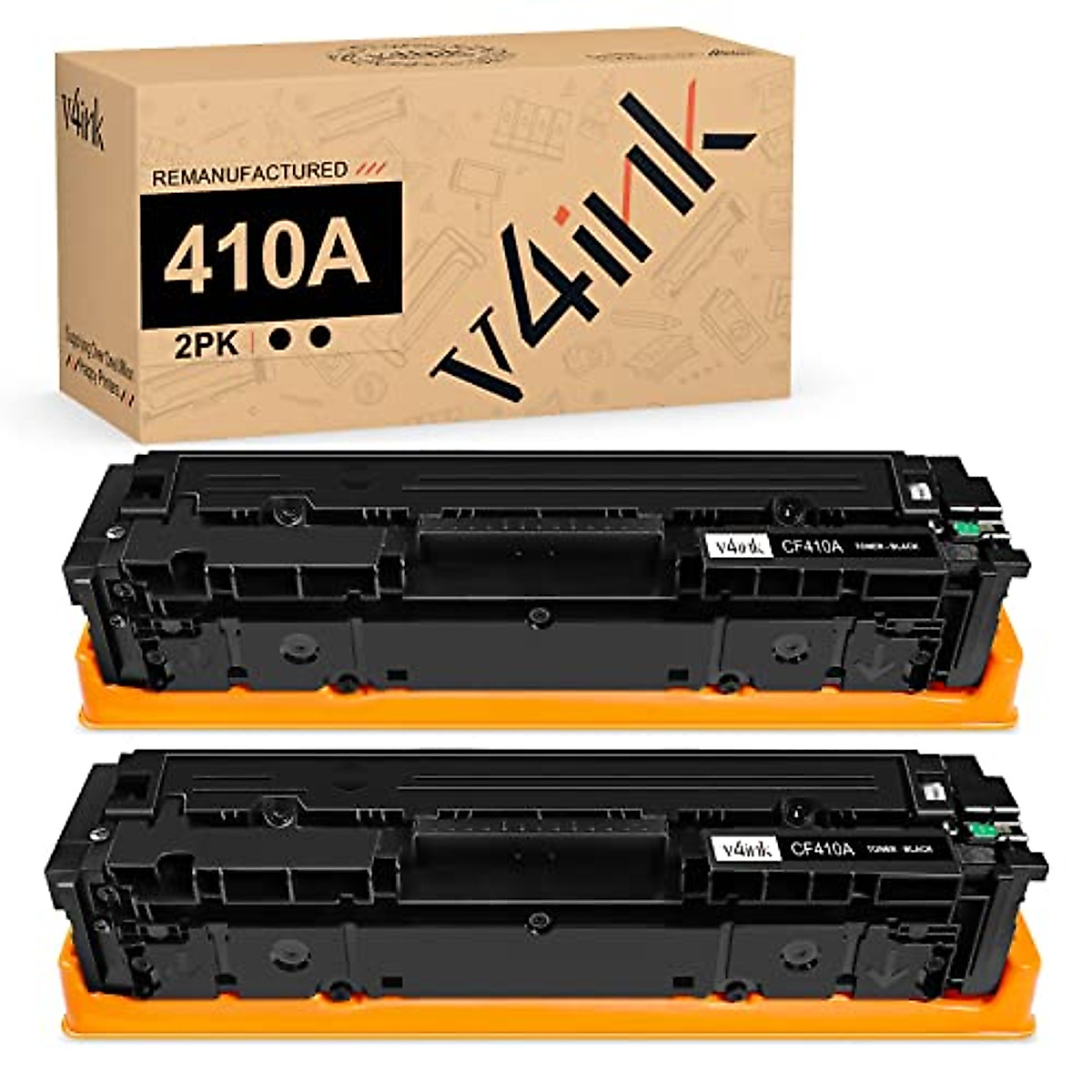 v4ink 2PK Remanufactured 410A Toner Cartridge Replacement for HP 410A 410X CF410A Black Toner Cartridge for HP Color Pro MFP M477fnw M477fdw M477fdn M377dw M452dn M452dw M452nw M452 M477 Printer