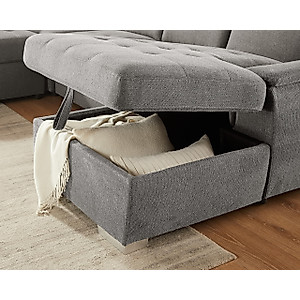 THSUPER 125'' U Shaped Sectional Sleeper Sofa with Pull Out Bed, Storage Chaise Lounge, and Adjustable Headrest, Oversized Sectional Couches for Living Room - Belfast Light Grey