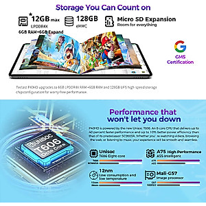 TECLAST Tablet 10 inch Android 12 Tablets, P40HD 12GB+128GB Tablet, 8 Core Android Tablet with 1TB Expand, 1920 * 1200 IPS, 2.4G/5G WiFi, Bluetooth, GPS, 6000mAh, Dual Camera Speaker