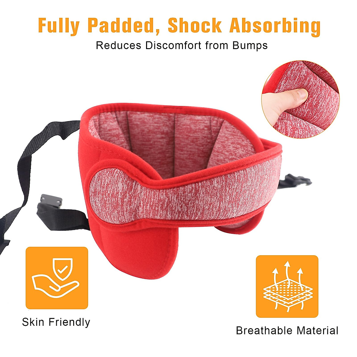 vocheer Baby Car Seat Head Support Band, Adjustable Carseat Sleep Nap Aid Holder Belt Head Protection Strap for Kids 1-5 Years Old Red