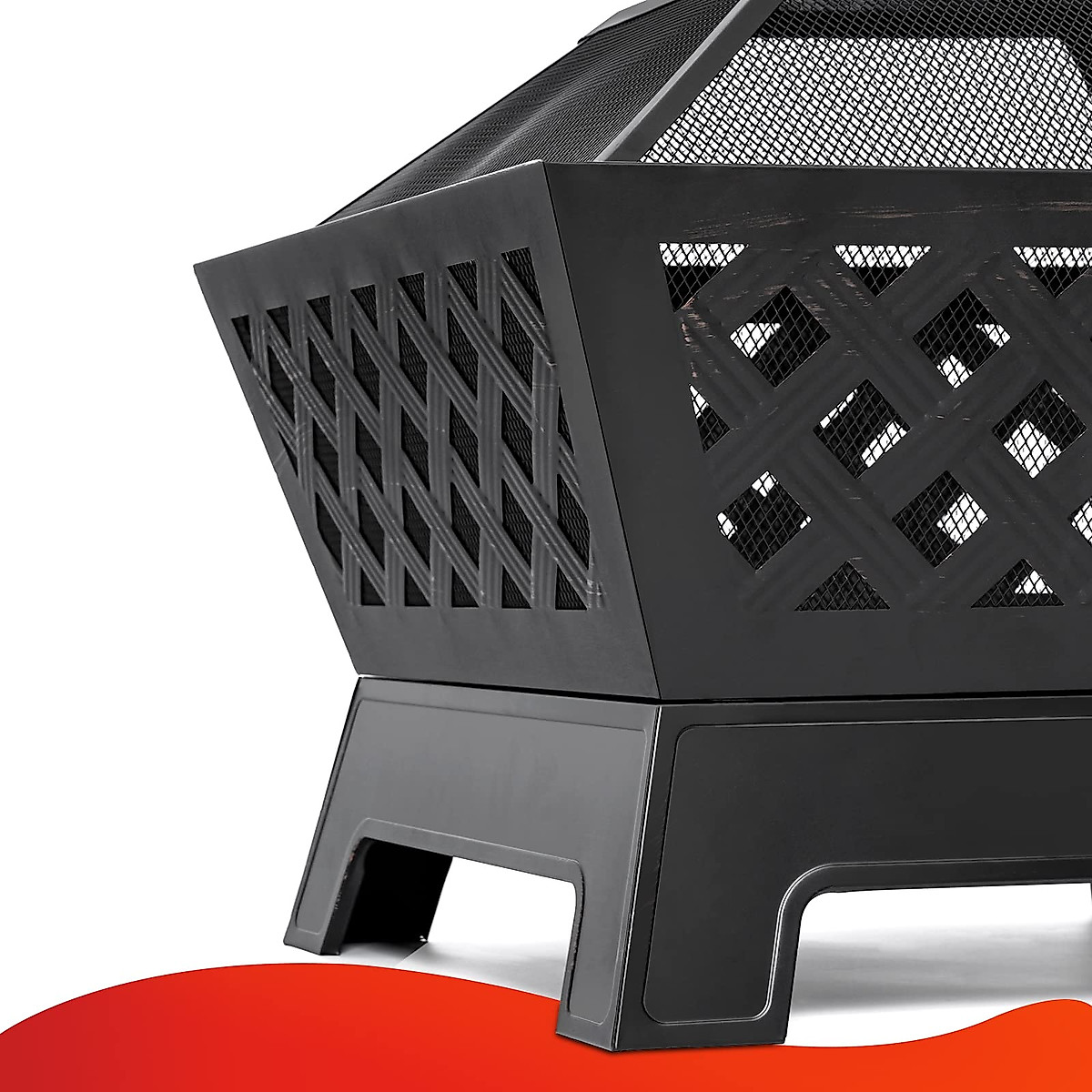 SINGLYFIRE 34 Inch Fire Pits for Outside Extra Large Wood Burning Fire Pit Rectangular Deep Bowl Outdoor Steel Firepits with Ash Plate,Water Drainage Hole,Spark Screen,Poker for Backyard Bonfire