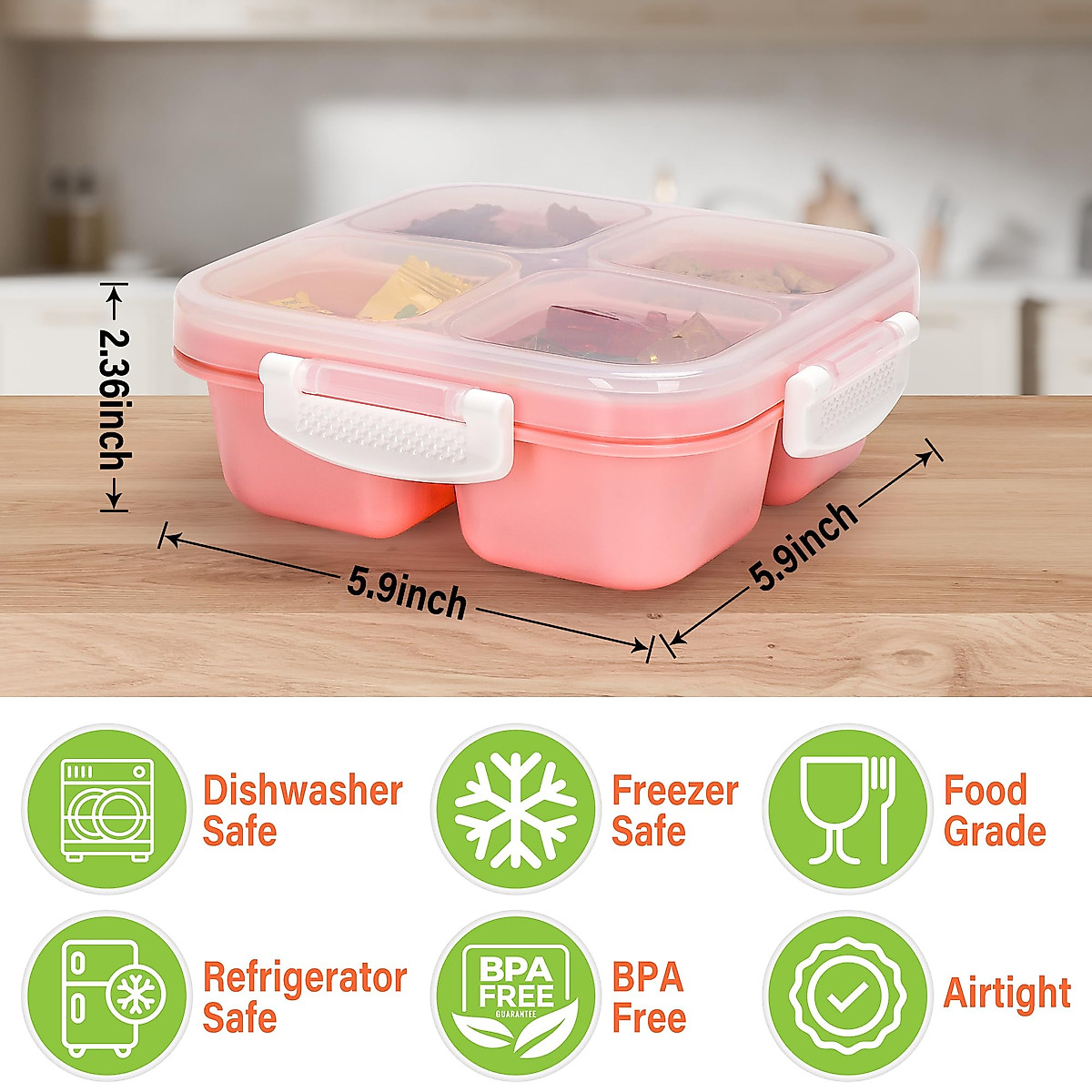 EONJOE 4-pack Small Snackle Box Container Dishwasher Safe Bpa Free 4 Compartments Snack Containers for Travel Road Trip Kids School Adult Work