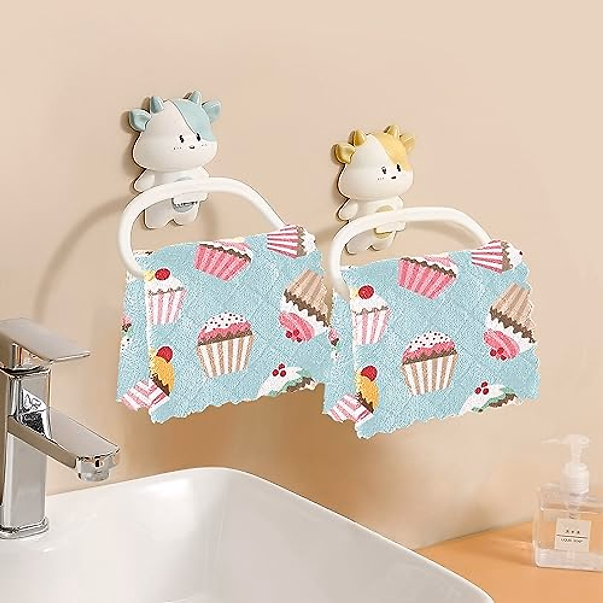 ALAZA Cute Cupcake Dish Towels Set of 6,Dish Bar Tea Towel Dishcloths Washable Fast Drying Dish Cloth Reusable Cleaning Cloth,11 x 11 inches