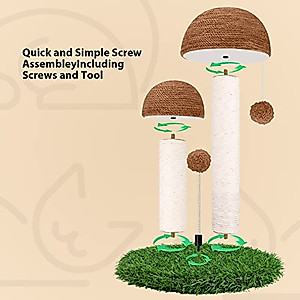 Odoland Cat Scratching Post Mushroom Natural Durable Sisal Board Scratcher for Kitty’s Health and Good Behavior, Furniture Scratch Deterrent Accessories for Cats Brown