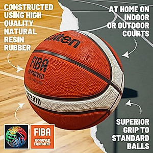 Molten BG2010 Basketball, Indoor/Outdoor, FIBA Approved, Premium Rubber, Deep Channel, Size 7, Orange/Ivory, Suitable for Boys Age 14 & Adult