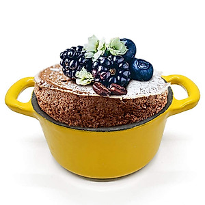 RJ Legend 8.5 oz. Mini Cocotte with Lid, Set of 3 Small Dutch Oven for Baking, Enameled Cast Iron Ramekin, 0.25 Quart, Orange/White/Yellow, 3 Piece