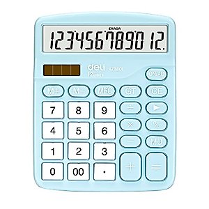 Calculator, Deli Standard Function Desktop Calculators with 12 Digit Large LCD Display and Sensitive Button, Solar Battery Dual Power Office Calculator, Blue