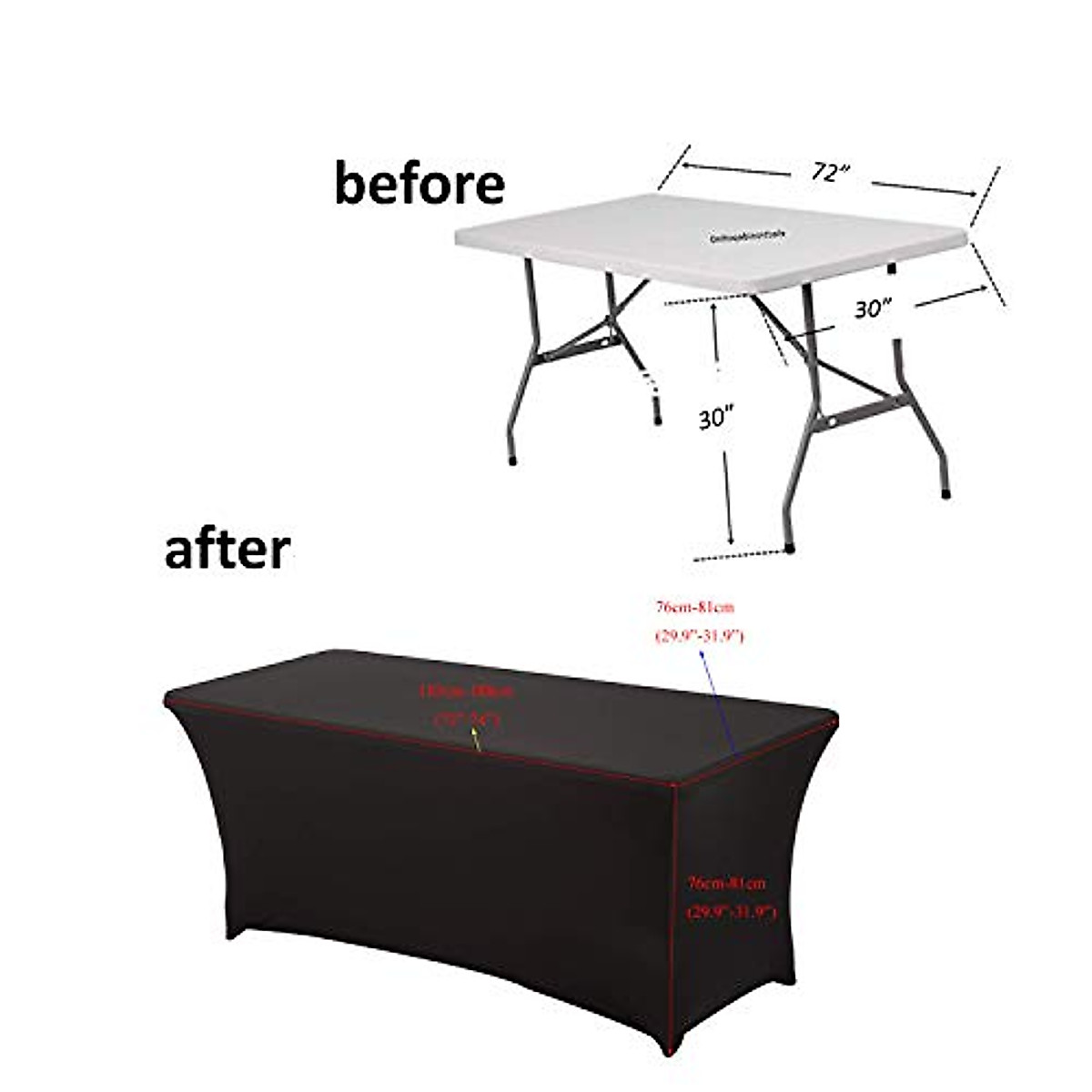 HAORUI 6pcs Stretch Tablecloth 6ft Spandex Table Cover for Craft Exhibitions Wedding Party Show (6ft Black)