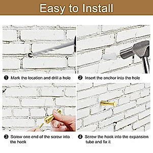 LIERONE 5 Pack Gold Brass Hook Wall Hooks for Coat - Towel Coat Hooks Wall Mounted, Brushed Gold Clothes Heavy Duty Hook Modern