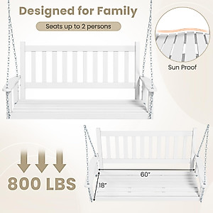 HAPPYGRILL Wooden Outdoor Porch Swing for 3, Heavy Duty Patio Hanging Bench Chair with 800 LBS Weight Capacity, 5.6 FT Adjustable Upper Chains, Slatted Back, Swing Bench for Garden, Backyard