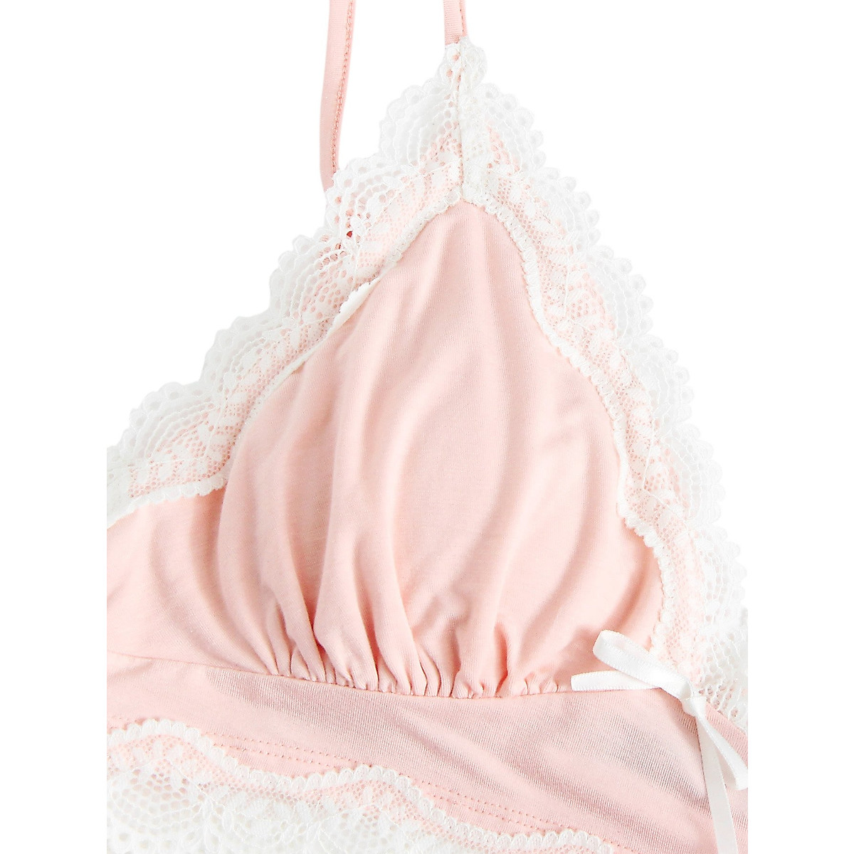 SweatyRocks Women's Lace Trim Underwear Lingerie Straps Bralette and Panty Set Lace Pink Medium