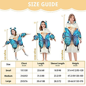Jihqo Blue Butterfly Wings Wearable Blankets for Kids Sherpa Hoodie Blanket for Boys Girls Oversized Hooded Sweatshirt, M