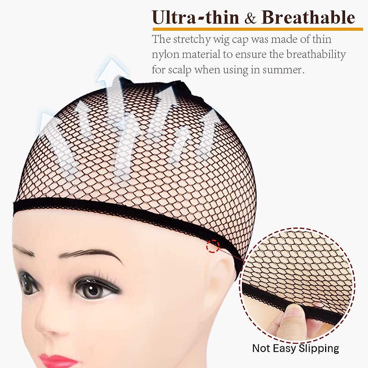 MORGLES 6PCS Wig Cap Non Slip, Black Mesh Net Wig Caps for Women Men, Kids, Weaving Hair Net Close End Fishnet