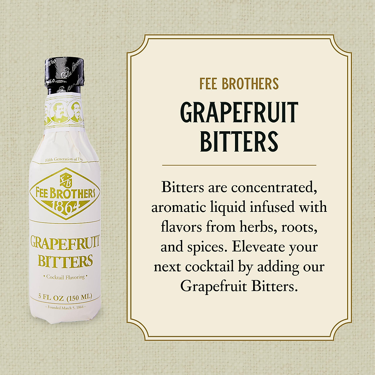 Fee Brothers Grapefruit Cocktail Bitters - Aromatic Cocktail Mixer & Concentrated Flavoring, Gluten Free, Vegan-Friendly, 5 fl oz