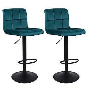 DUHOME Large Size Bar Chairs Set of 2,Adjustable Barstools Seat Made of Velvet Suitable for Restaurants Kitchens Living Rooms Diningroom Entertainment Rooms Offices Cafes Atrovirens