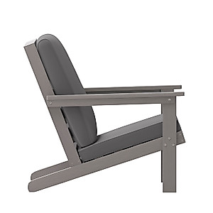 EMMA + OLIVER Hammond All-Weather Adirondack Style Chair - Gray Finish Polyresin Frame - Gray Cushions - Deep Seat - 300 lbs. Static Weight Per Seat