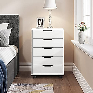 Panana 5/7 Drawer Chest, Wooden Tall Dresser Storage Dresser Cabinet with Wheels, Office Organization and Storage, Bedroom Furniture (White, 5 Drawer)