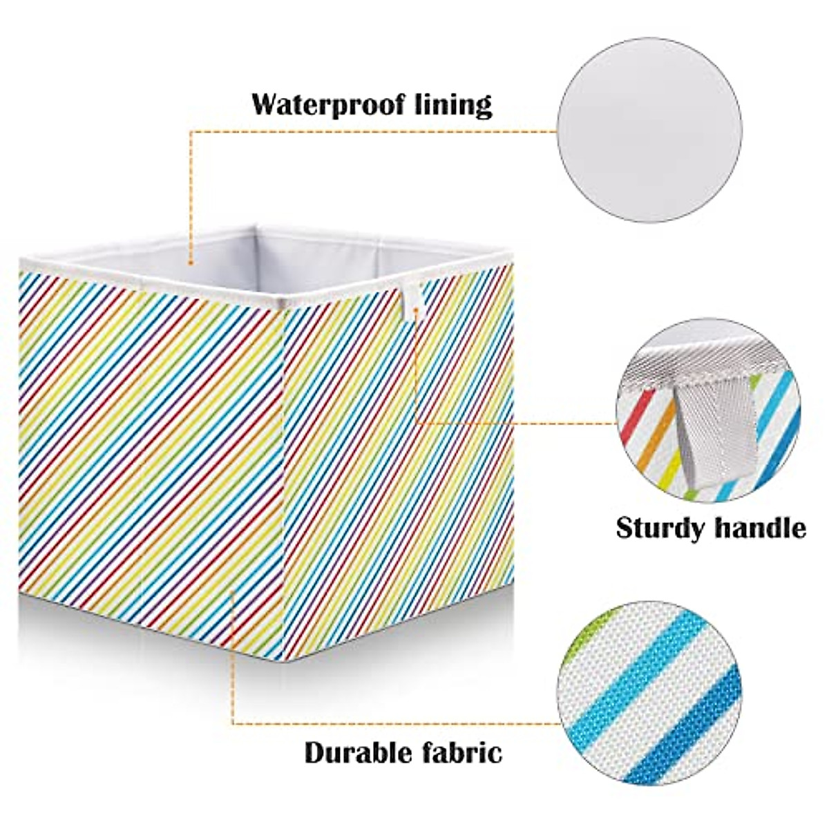 xigua Storage Cube Bright Rainbow Strips Foldable Storage Bins, Closet Shelves Organizer Fabric Storage Baskets for Clothes, Toys, Books, Office Supplies (Square)