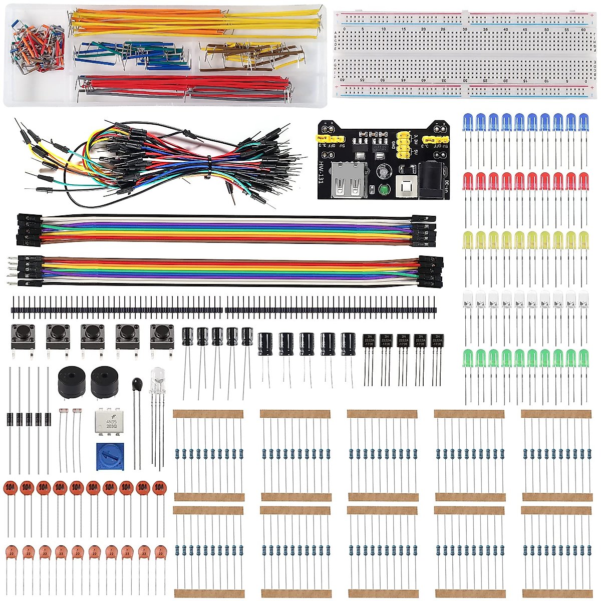 DIANN Electronics Component Basic Starter Kit with Power Supply Module, Jumper Wire,Precision Potentiometer,830 tie-Points Breadboard