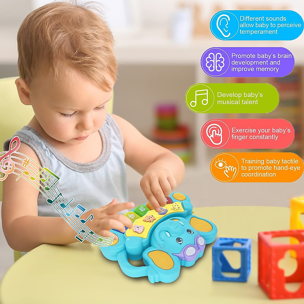 Baby Piano Toys 6 to 12 Months Early Learning Baby Girl Toys 6 to 12 Months Elephant Piano Keyboard Toys Infant Toys for 6-12-18 Month Light Up Music Baby Toys Infant Gifts for 1 Year Old Boys Girls