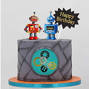 JeVenis Robot Cake Topper Robot Happy Birthday Cake Decoration Gear Cake Topper