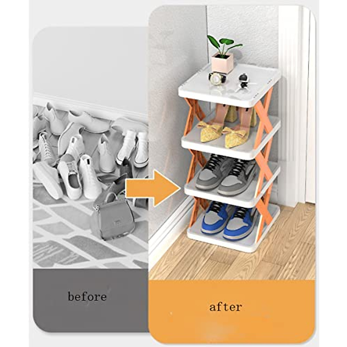 CUSNESTAL Stackable Shoe Rack for Closet, Shoe Organizer Storage for Entryway, Free Combination Shoe Cabinet for Home, 4-tie, Blue