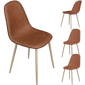 SUPER DEAL Kitchen Chairs Set of 2 Modern PU Leather Cushion Seat Mid Century Dining Chairs Side Chairs with Heavy Duty Wood Legs for Living Room Dining Room, Brown