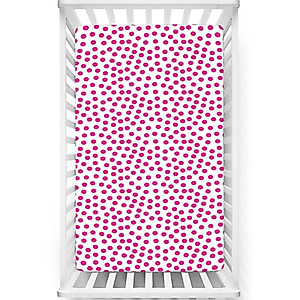 Pink Polka Dots Themed Fitted Crib Sheet,Standard Crib Mattress Fitted Sheet Toddler Bed Mattress Sheets-Baby Crib Sheets for Girl or Boy,28“ x52“,Pink White