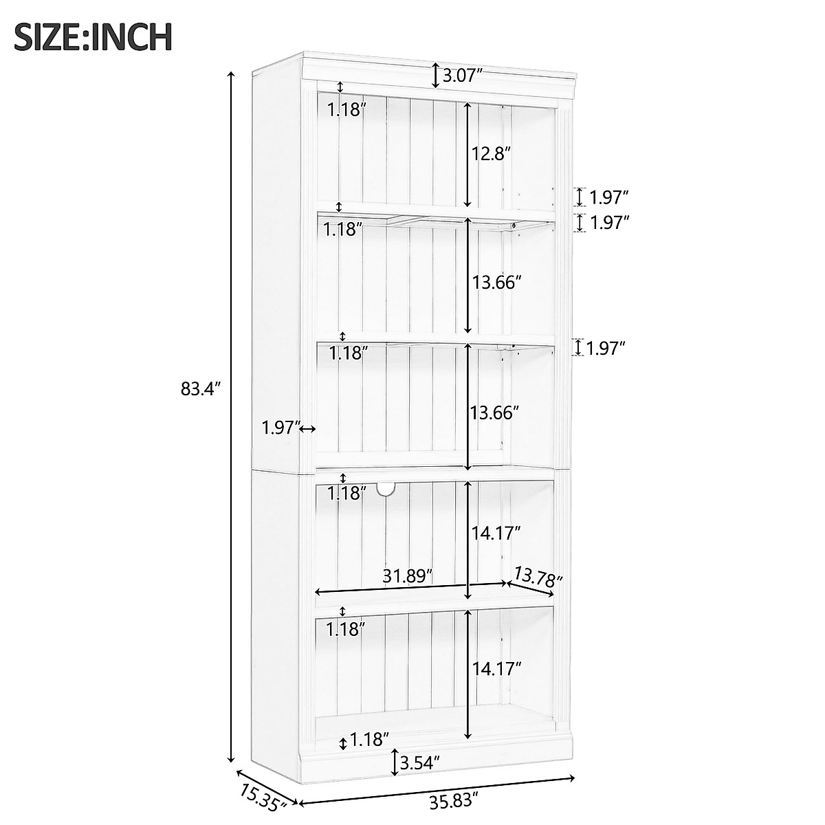 Modern 83" Tall Bookshelf Suite, 5 Tier Bookshelf with Adjustable Shelves, Storage Organizer for CDs/Books/Movies, Free Standing Wood Book Shelves Suite for Living Room Study Room Office, Black
