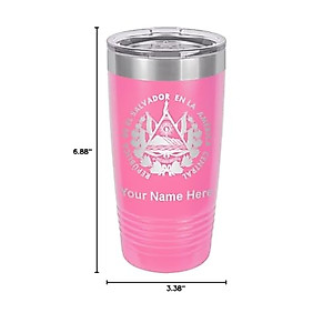 LaserGram 20oz Vacuum Insulated Tumbler Mug, Flag of El Salvador, Personalized Engraving Included (Pink)